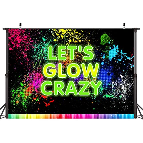Wollmix Neon Glow Party Decorations Supplies Backdrop 7x5ft Glow in The Dark Let’s Glow Banner Photography Background Birthday Sleppover Graffiti Kids Splash Paint Black Light Photo Booth