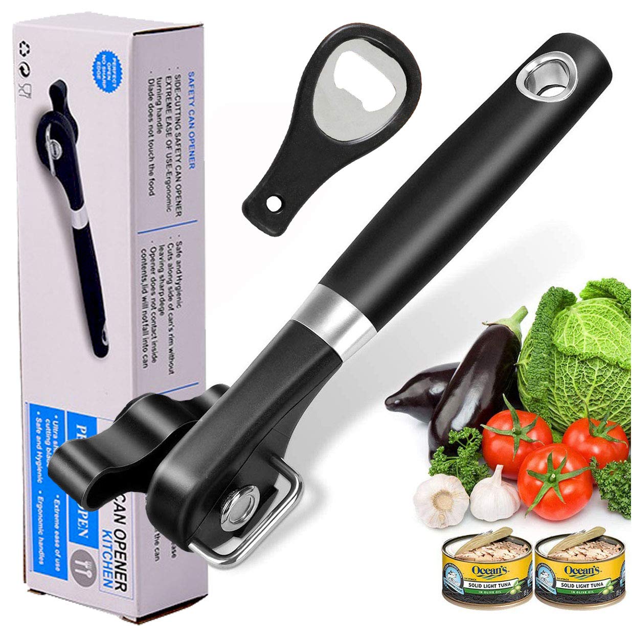 Safe Cut Can Opener, Smooth Edge Can Opener Ergonomic Handle, Manual Can Opener, Food Grade Stainless Steel Cutting Can Opener for Kitchen & Restaurant Seniors And Arthritis