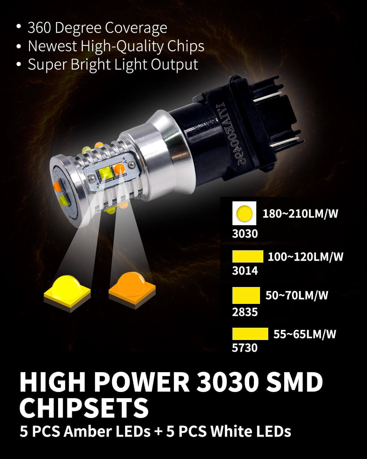 Lasfit Switchback 3157 3057 3155 3457 4157 Super Bright LED Bulbs for Turn Signal Lights Daytime running light parking light White Amber Yellow (NEED RESISTOR)