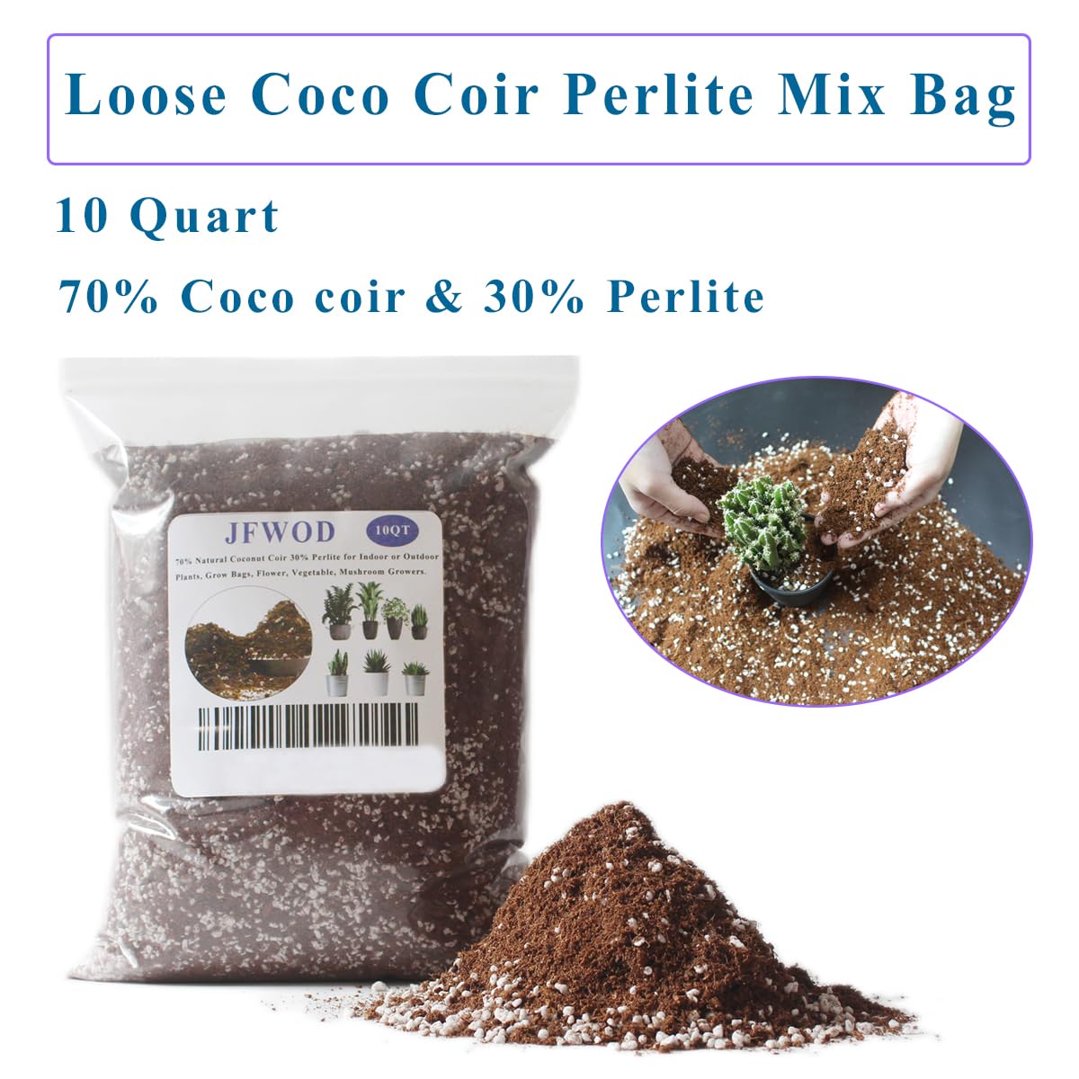 JFWOD 10 Quart 70/30 Coco Coir Perlite Potting Mix, Organic Garden Soil for Plant Growth, Great for Gardening Plants Flower Herbs and Vegetables