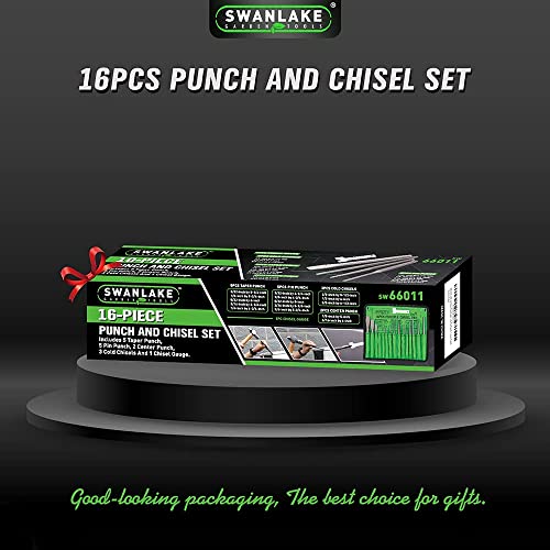 SWANLAKE Punch and Chisel Set, Including Taper Punch, Cold Chisels, Pin Punch, Center Punch (16pcs)