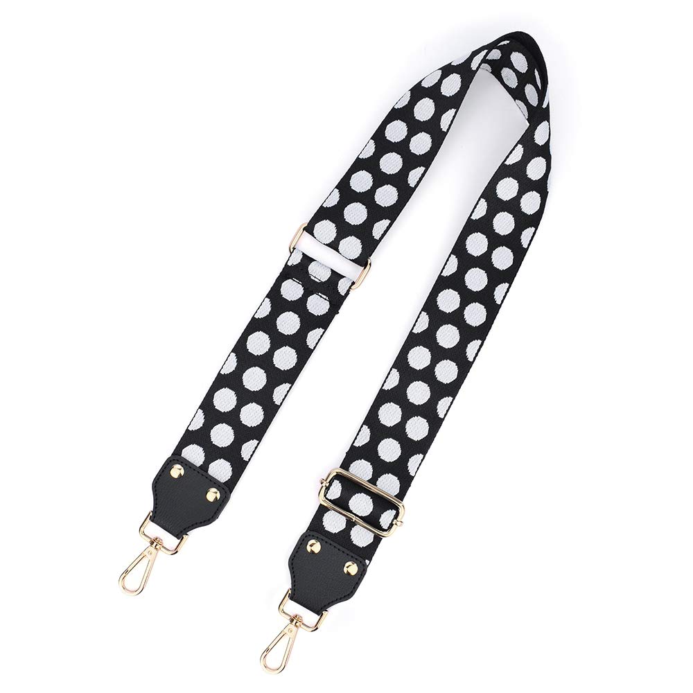 LIFEMATE Wide Bag/Purse Strap Replacement Crossbody Shoulder For Women Adjustable Jacquard Woven Cotton Guitar Strap Banjo Strap Style (053 Polka Dots)