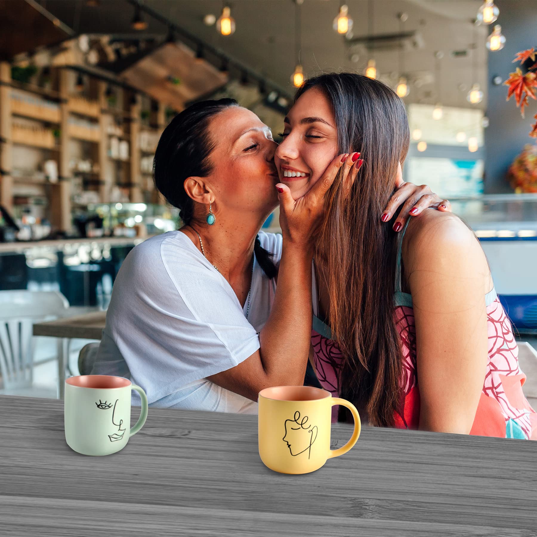 MagiCeramic 18 Oz Coffee Mug Yellow Tazas De Cafe Bonitas Microwave Large Clay Line Art Simple Modern Cup Fancy Diner Latte Personalized Artsy Gifts for Women Men, Yellow