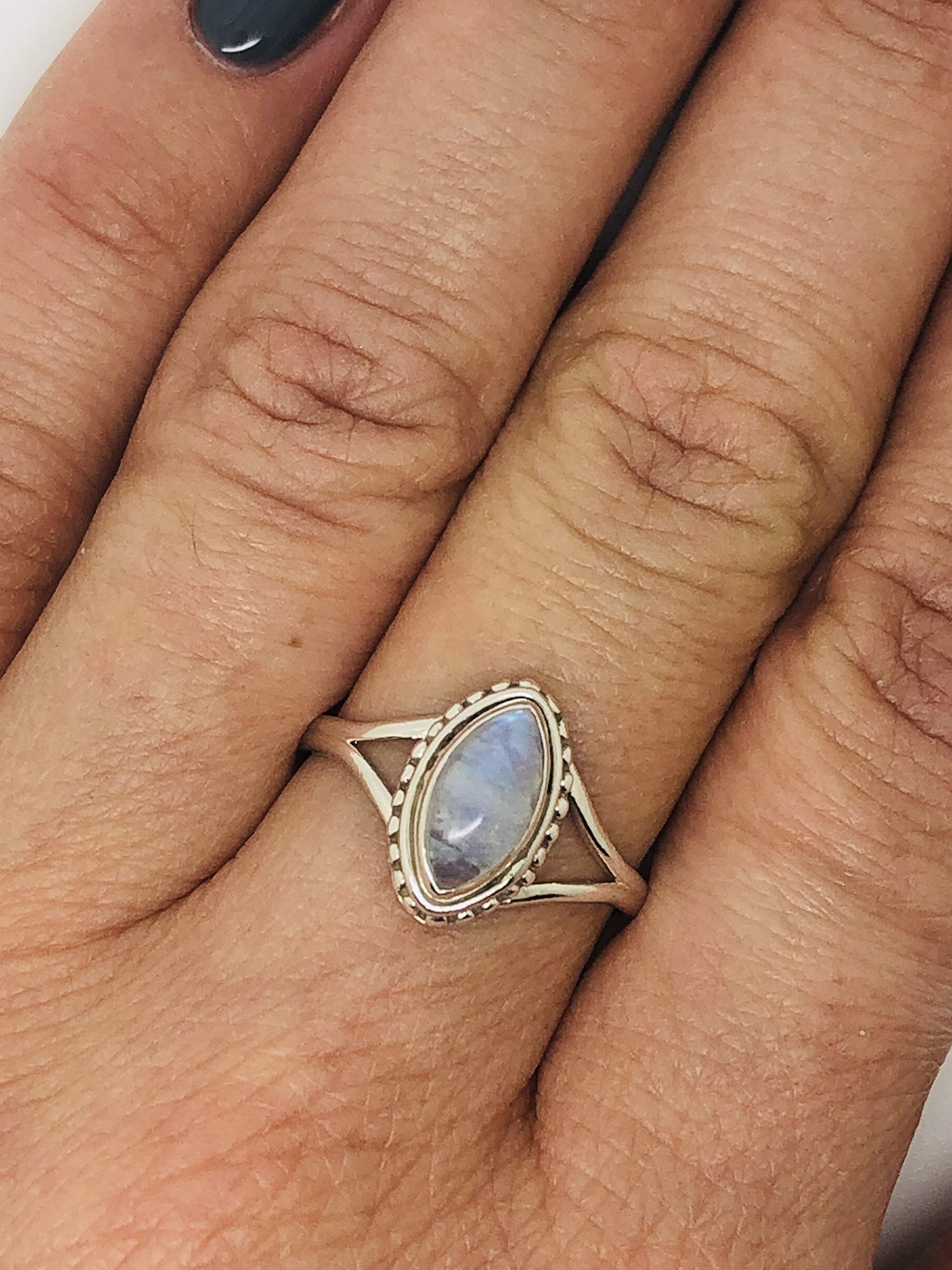 Koral Jewelry Cut Marquise Moonstone Delicate Ring 925 Sterling Silver Vintage Tribal Gipsy Boho Look (7)