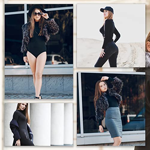 Javly Turtleneck Bodysuit for Women Long Sleeve Ballet Dance Leotards with Zipper on Back Undergarment Spandex Bodysuits Jumpsuits Black XXL