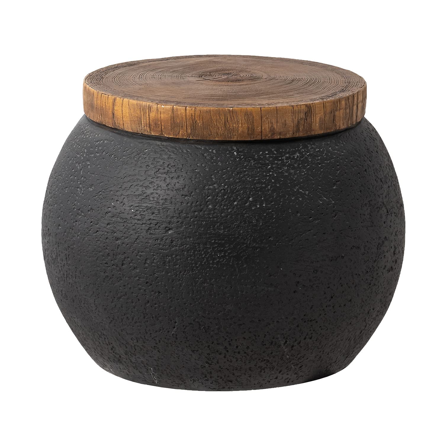 SUNBURY 17" Outdoor Indoor Side Table for Patio, Accent Decorative Garden Stool Wooden-Look Top Concrete Table for Livingroom Bedroom, Garden, Backyard