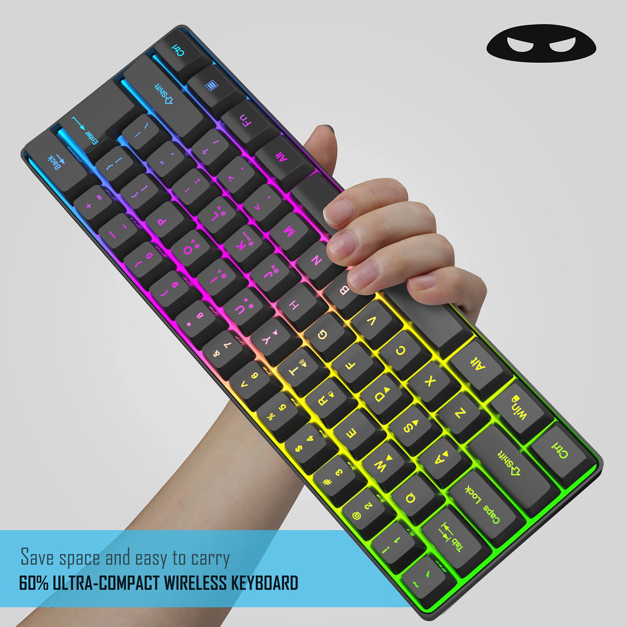 MageGee TS92 Wireless 60% Gaming Keyboard, Compact 61 Keys Rechargeable RGB Backlit Office Keyboard, 2.4G Wireless Connection, Waterproof Portable Computer Keyboard for Mac Windows Laptop (Black)