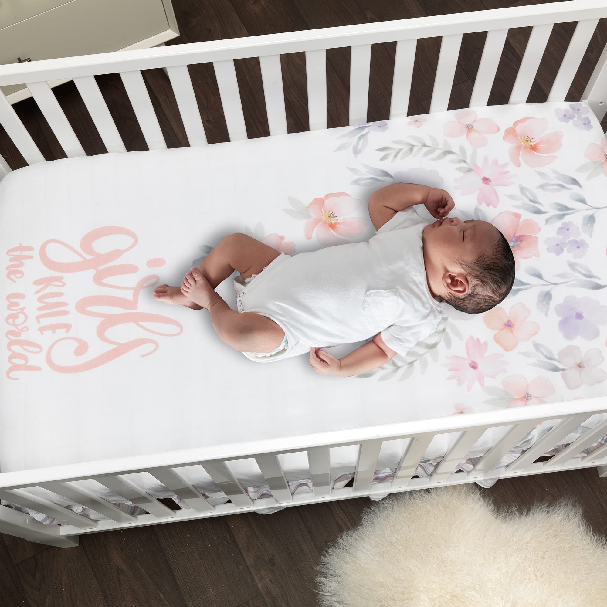 Lambs & Ivy Girls Rule The World Pink Floral 4-Piece Baby Crib Bedding Set