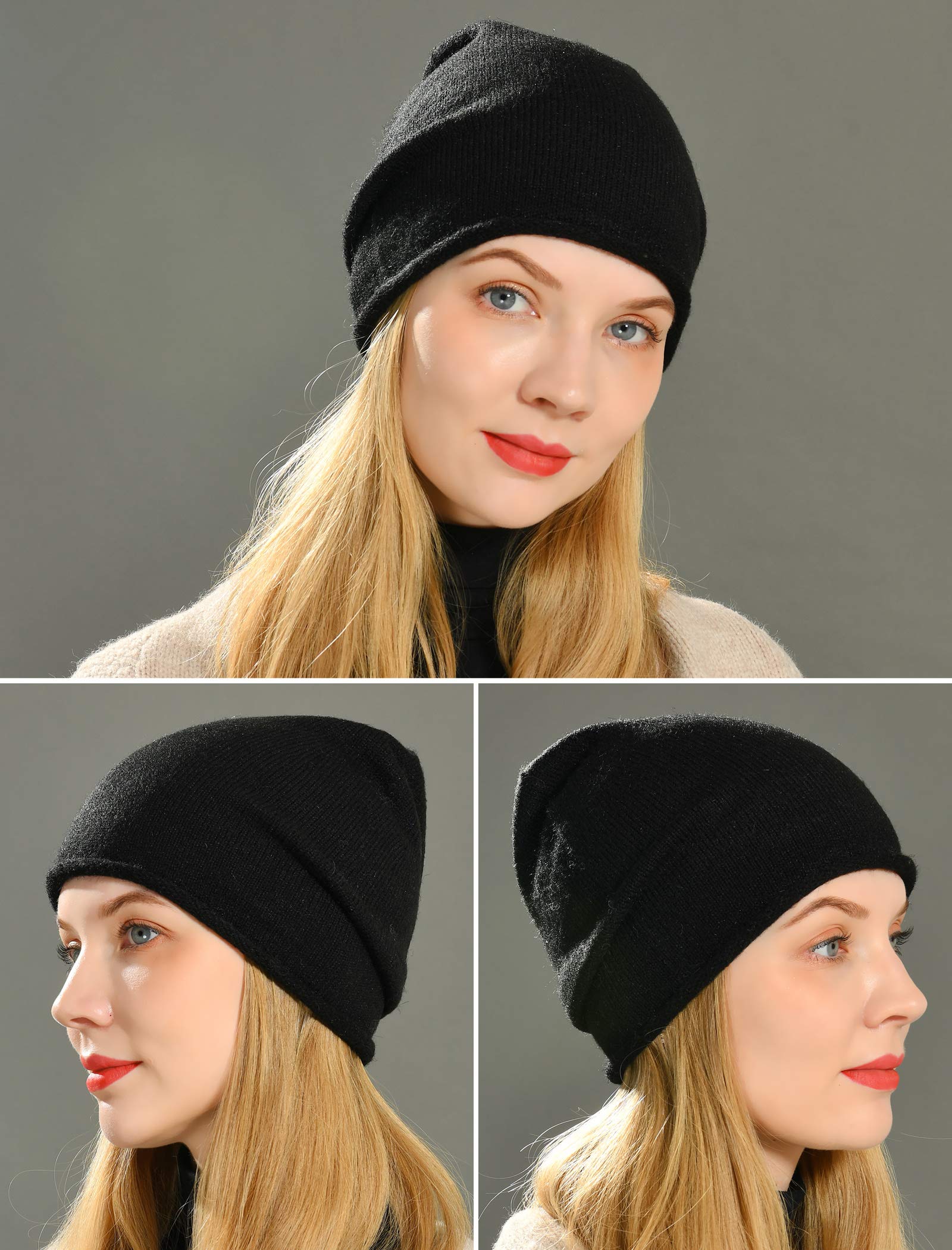 jaxmonoy Winter Knit Beanie Hats for Women ,Cashmere Wool Blend Warm Soft Skully Knitted Slouchy Beanies Cap Hat - Black