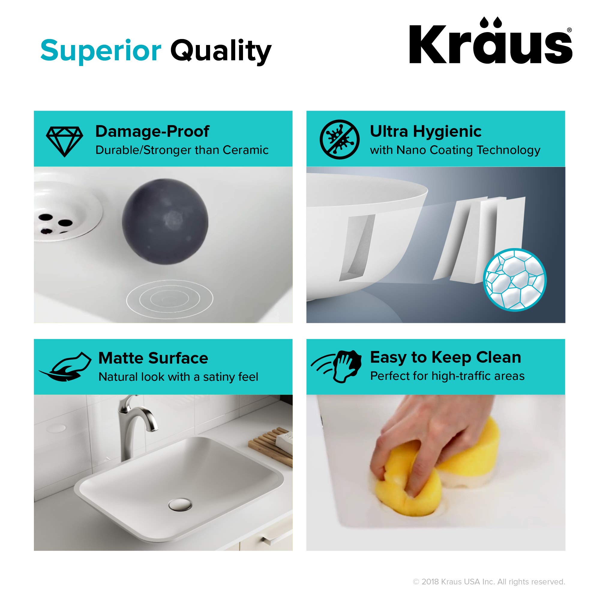 Kraus KSV-3MW Natura Bathroom Sink, Rectangular 19.5 x 15.7 Inch