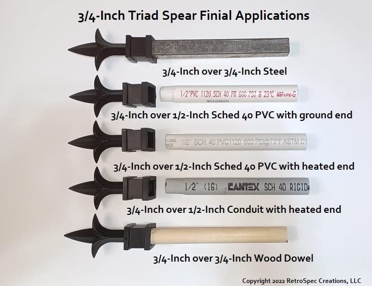 Retrospec Creations 100 Each for 3/4" Plastic Finial Tops for Iron Picket Fence Triad Spear - #50-34