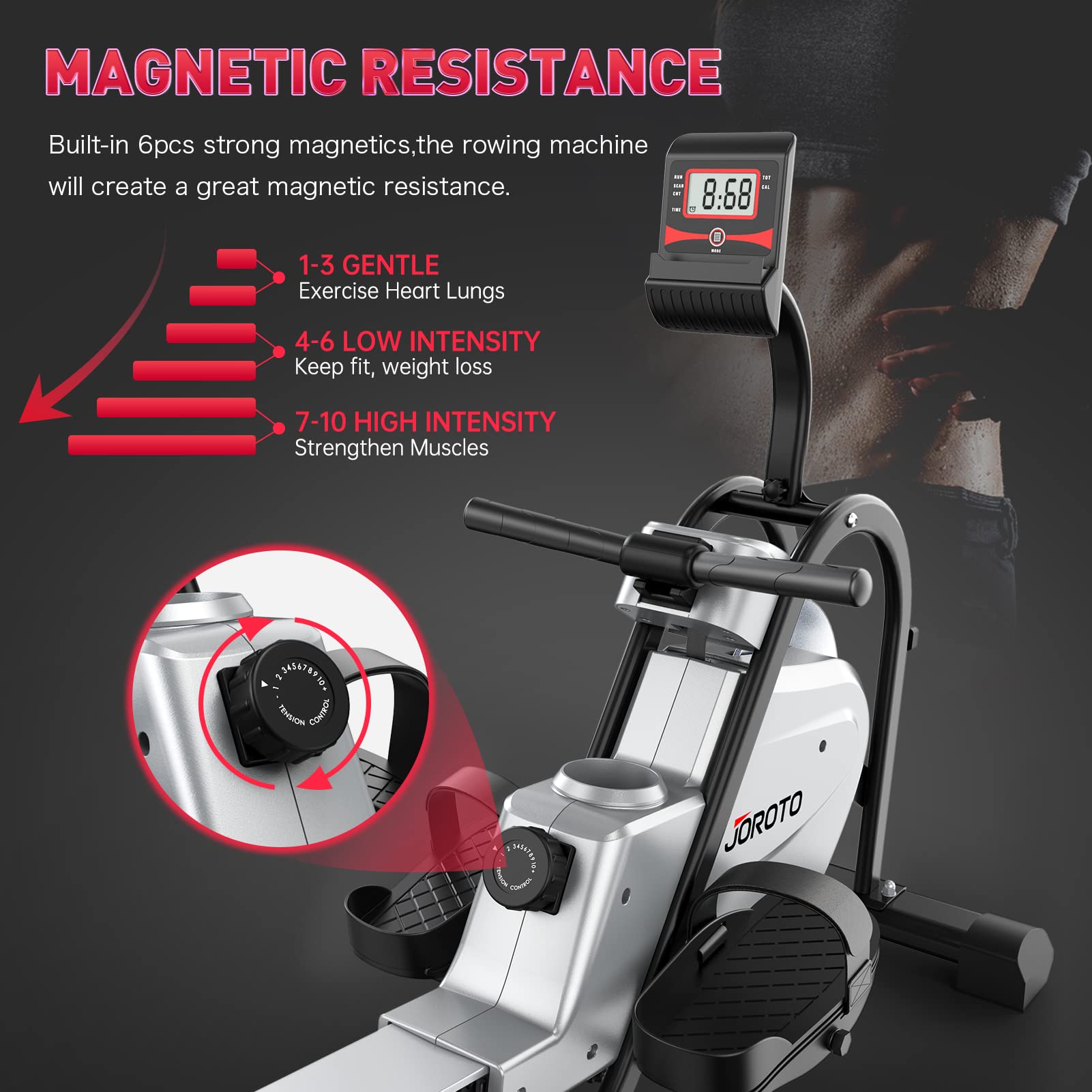 JOROTO Magnetic Rower Rowing Machine with LCD Display 300LB Weight Capacity Row Machine Exercise Rower for Home Gym (MR35)