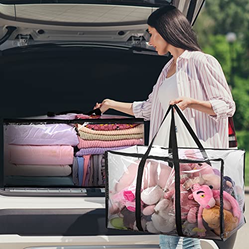 Vieshful 3 Pack 55L Clear Clothes Storage Bags and 3 Pack 110L Storage Bins, Clothing Container Large Capacity Moving Bags with Reinforced Handles