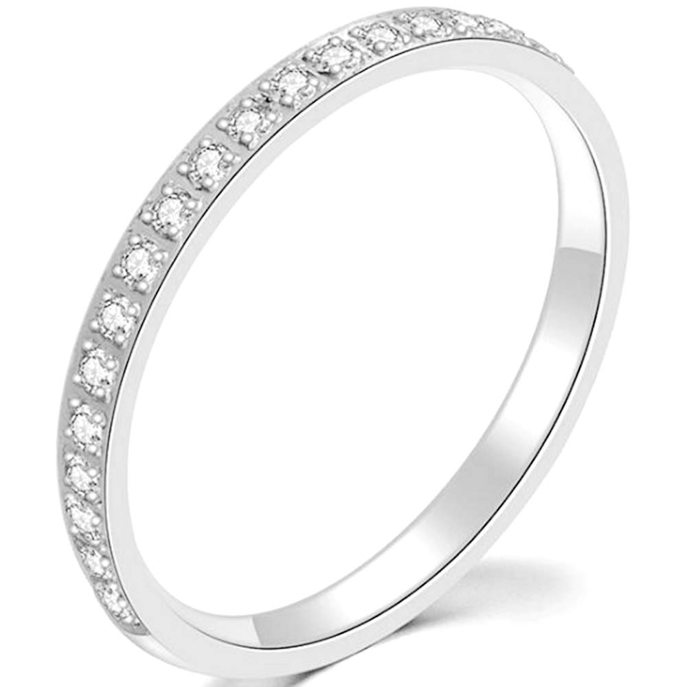 Jude Jewelers 3mm Stainless Steel Half Eternity Wedding Band Stackable Ring (Silver, 9)
