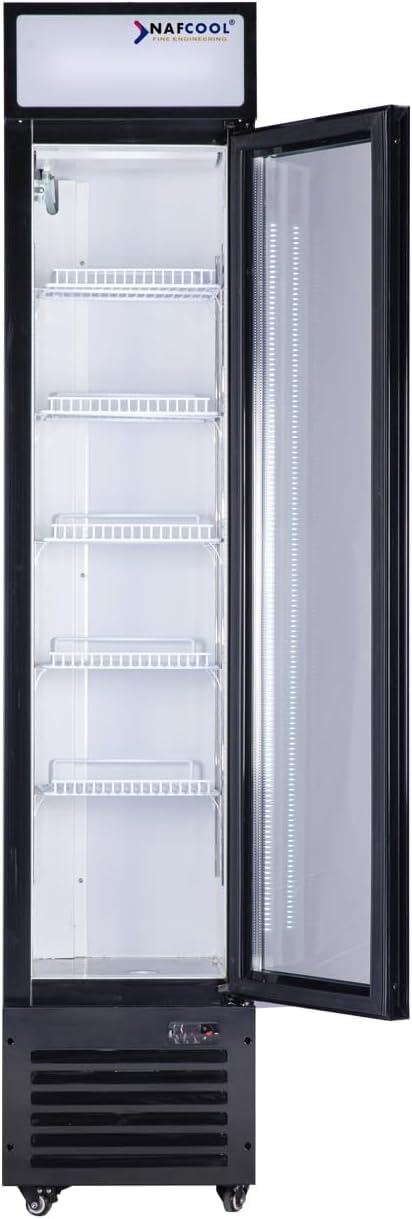 NAFCOOL Sub Zero Commercial Beverage Refrigerator Display Fridgeļ¼6 Cu Ft Small Slims Single Glass Door Merchandiser Drink Cooler with LED Light Adjustable Shelves,ETL and NSF Approval,15.4" Wide