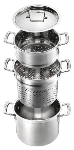 Le Creuset Tri-Ply Stainless Steel 5-1/4-Quart Multi-Pot with Lid and 2 Inserts