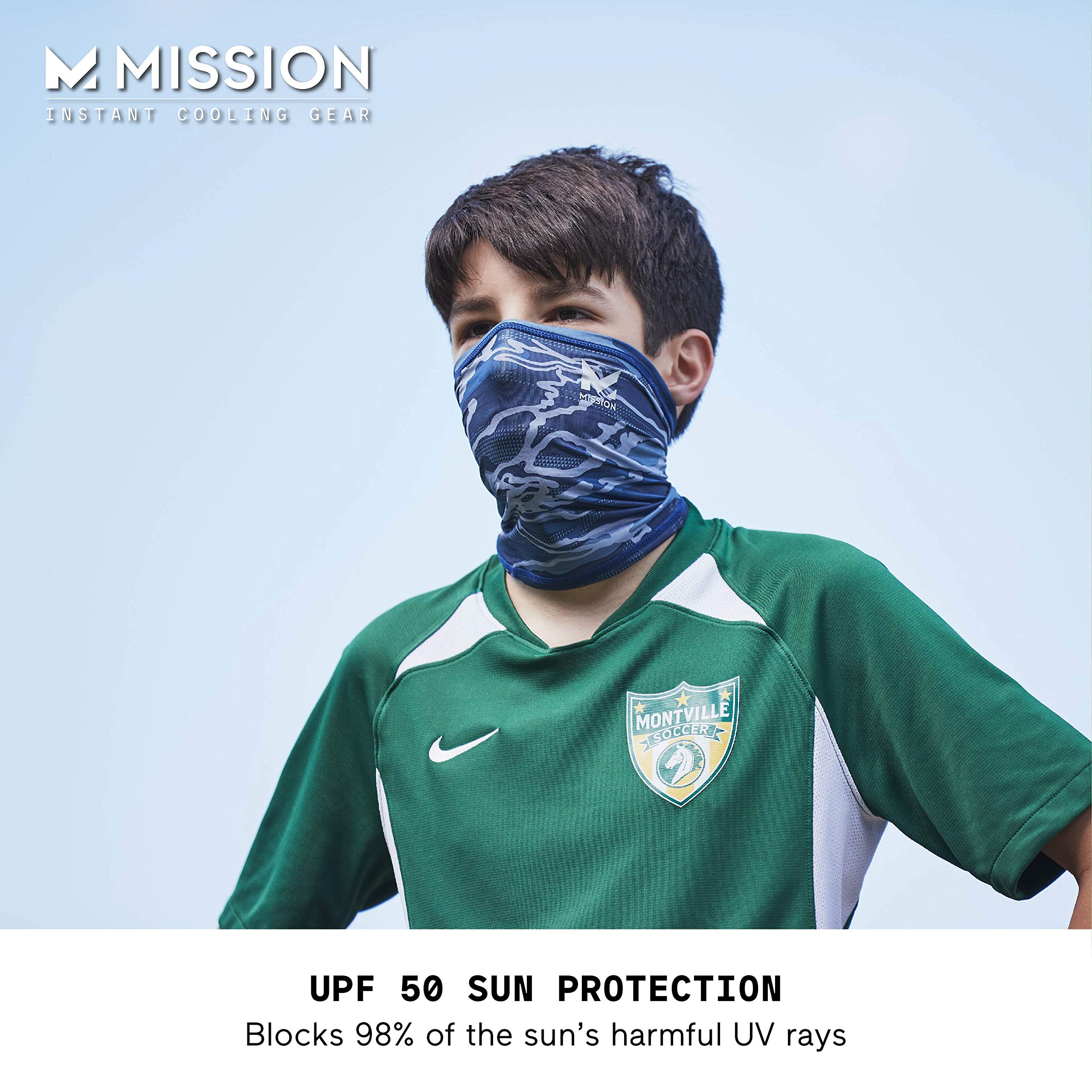 MISSION Cooling Youth Neck Gaiter 6+ Ways to Wear, Face Mask, UPF 50, Cools When Wet- Matrix Camo Bering Sea