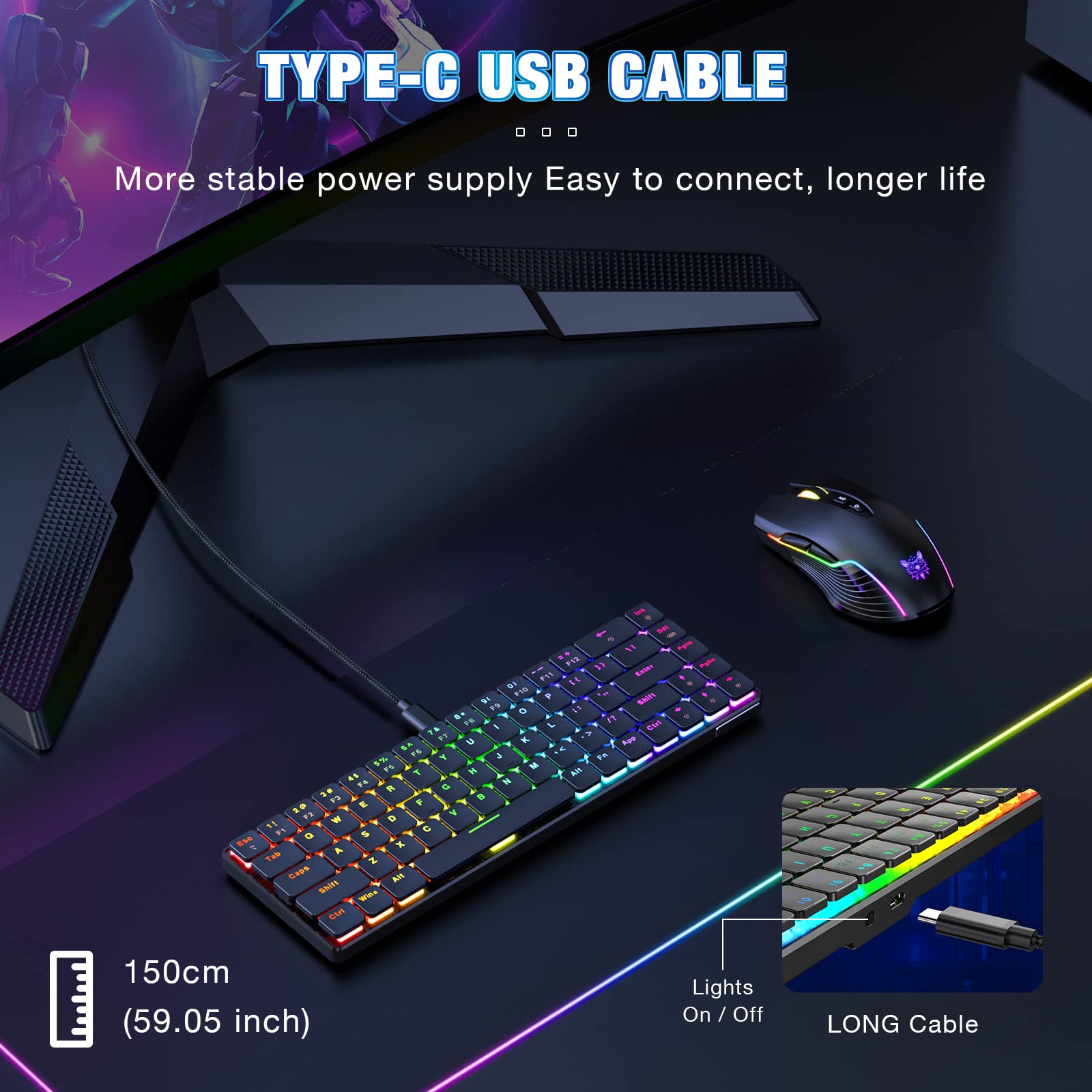 SIMGAL Wired RGB Mechanical Keyboard, Ultra-Thin Low Profile Gaming Keyboard with 69 Keys and RGB Backlight for Mac Windows PC (Red Switch)