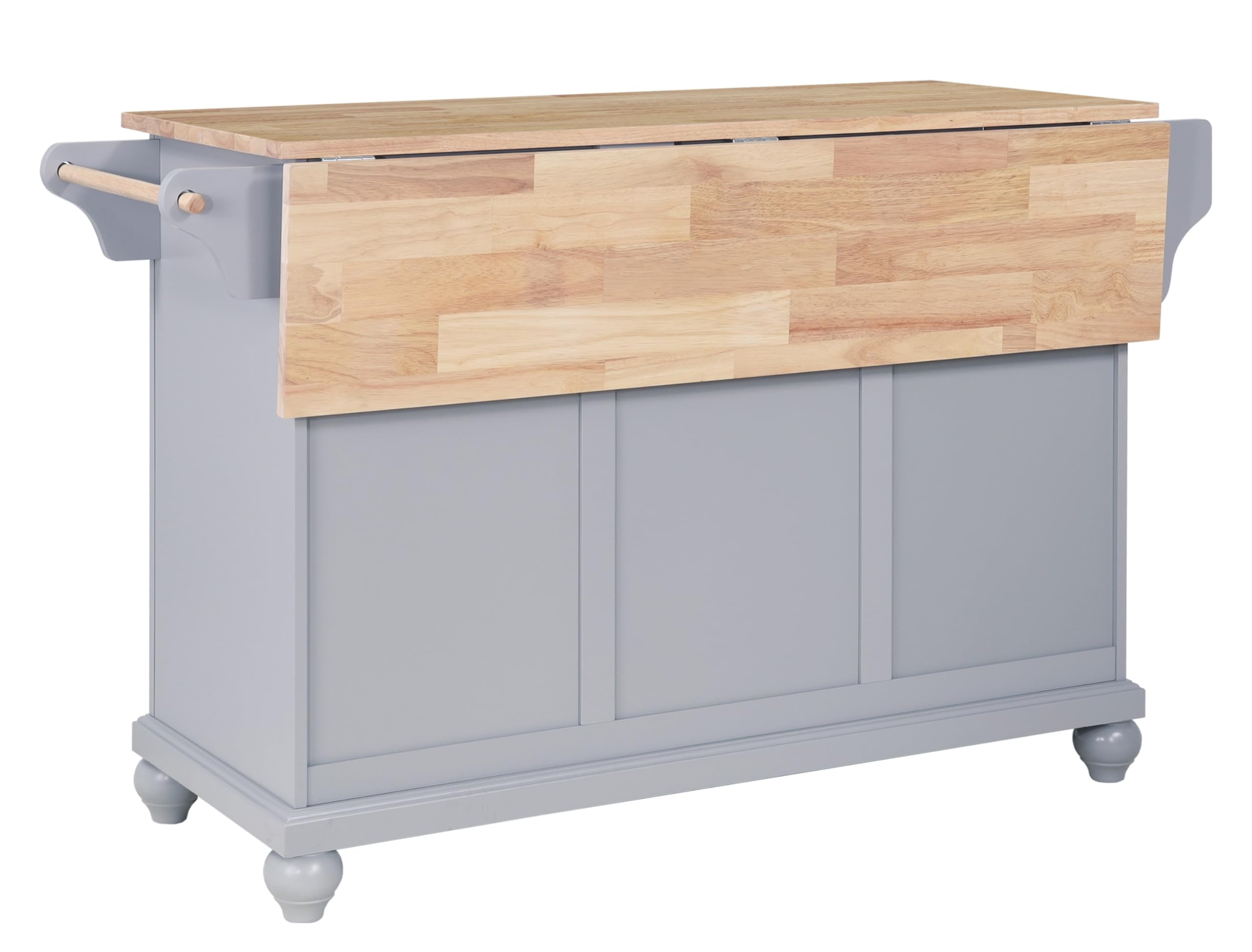 Kitchen Island on Wheels with Drop Leaf and Solid Wood Feet, 57.6 Inch Width/32 Inch Depth Rolling Kitchen Island Cart with Storage Cabinet and Drawers for Kitchen, White