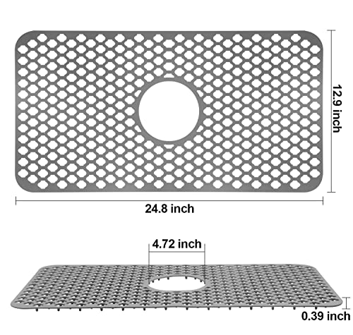 Silicone Sink Protectors for Kitchen - UFU Grey Silicone Sink Mat Grid Accessory with Center Drain, Kitchen Sink Protector(24.8"x 12.9")