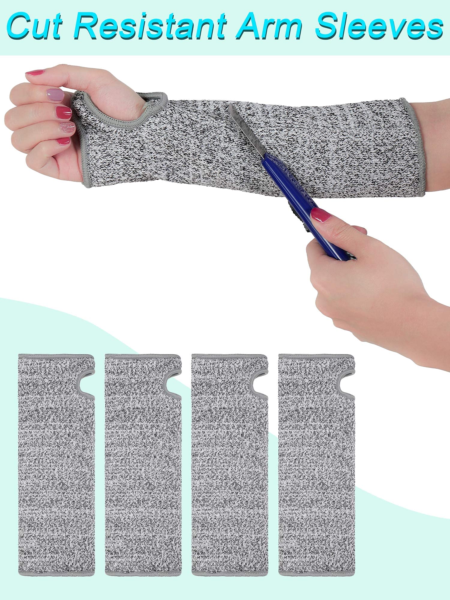 SATINIOR 2 Pairs Cut Resistant Sleeves Protective Arm Sleeves Safety Arms Protection Sleeves with Thumb Hole,for Garden Kitchen (Black, Gray), Medium