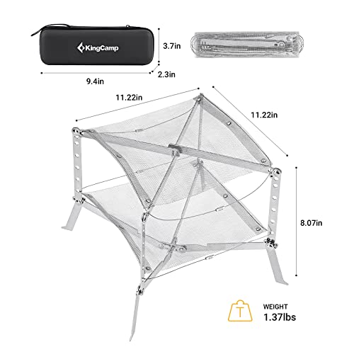 KingCamp Folding Campfire Grill Kit Camp Grill Over Fire Stainless Steel Camping Portable Grill Grate Stove Burner Outdoor Firepit with Carrying Bag for Backpack Cooking Picnic Hiking,BBQ