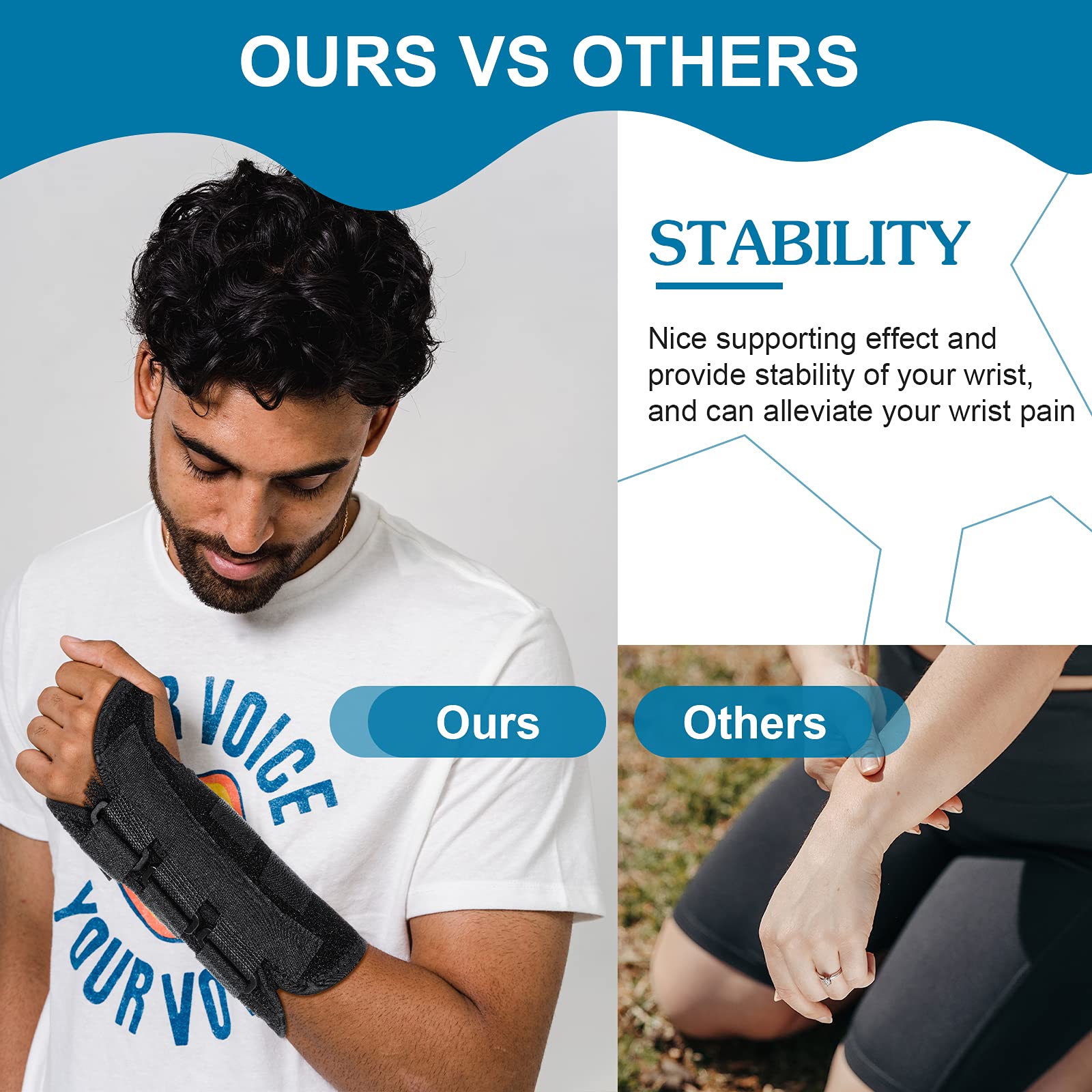 SATINIOR 2 Pieces Carpal Tunnel Wrist Brace Support Removable Metal Wrist Splint, Three Adjustable Compression Straps for Tendinitis, Sports Injuries, Pain Relief (Left and Right Hand), Black