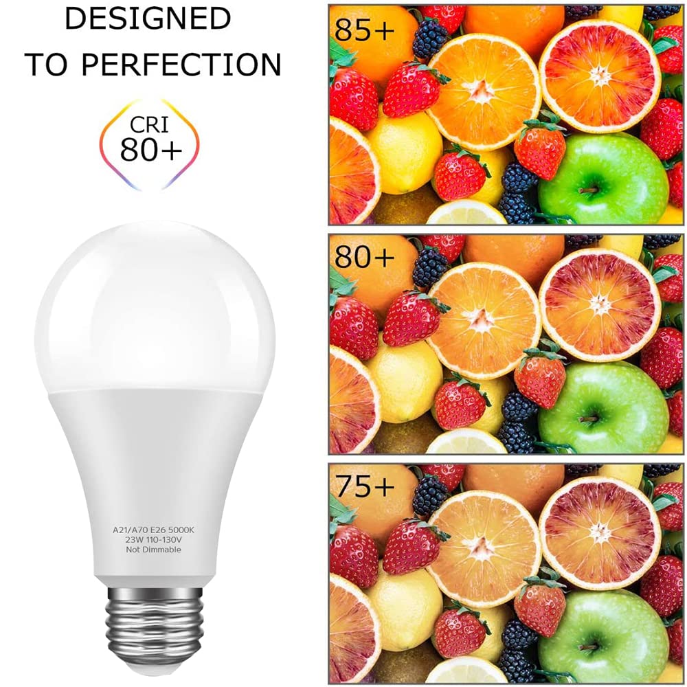 KINDEEP E26 LED Bulbs, 150W-200W Incandescent Bulb Equivalent, 23W, A21 LED Light Bulbs, 2500 Lumens, Not-Dimmable 6 Pack Daylight White 5000K
