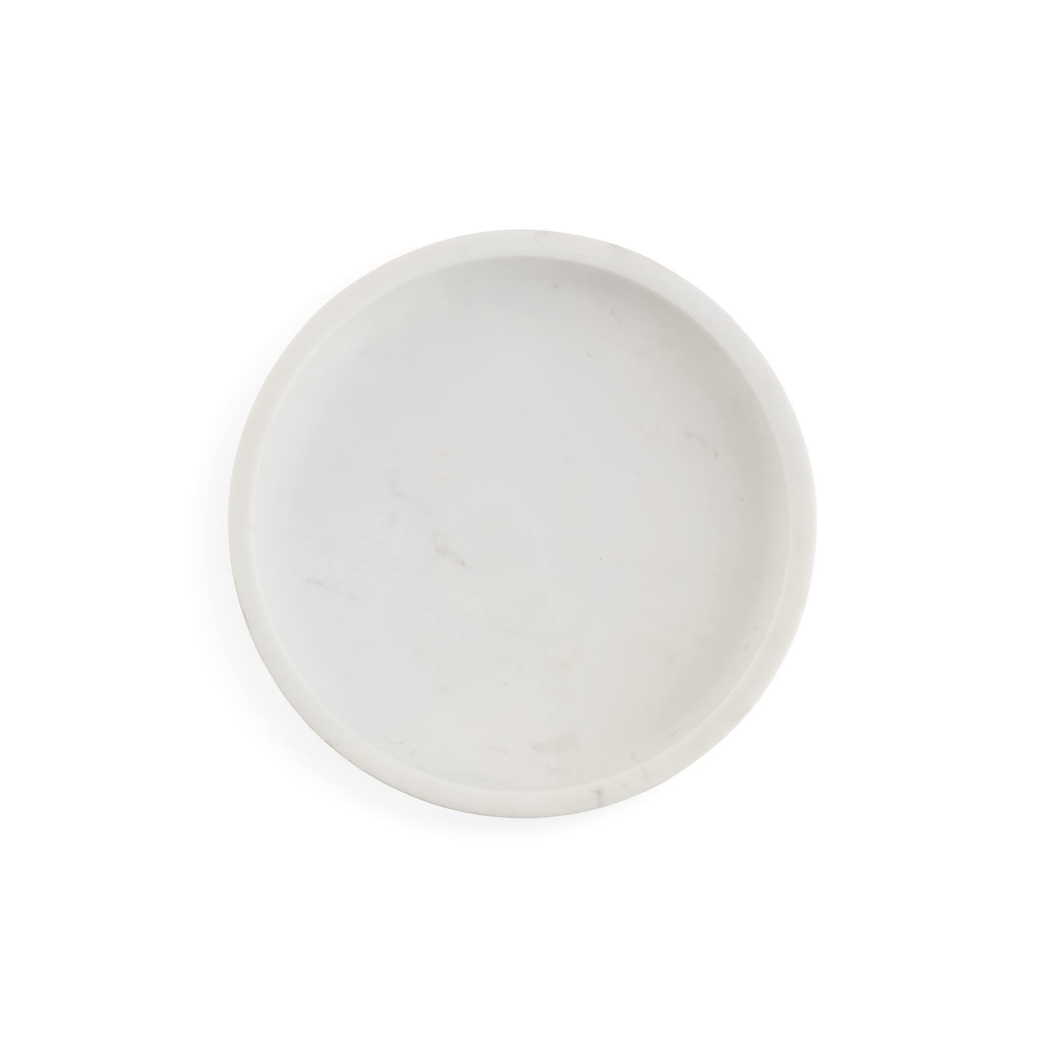 nambe Chevron Fruit Bowl – White Marble and Acacia Wood Decorative Footed Bowl - Kitchen Counter Table Display Centerpiece Bread Vegetable Holder on Pedestal- 10.5”