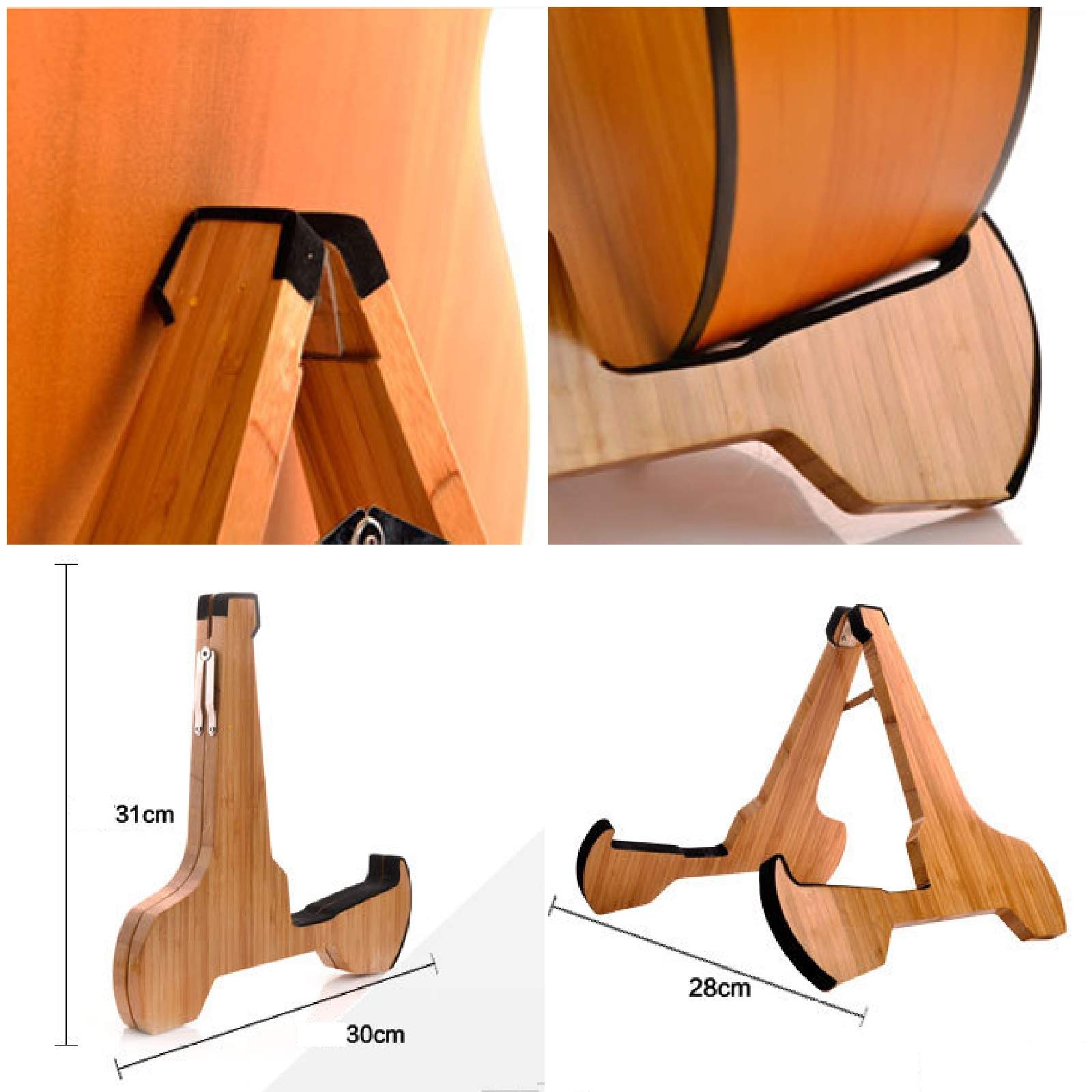 Miwayer Guitar Stand Real Bamboo A-Frame Folding Thickened Universal, with Soft Leather Protection, Safe Non-Slip Portable Stringed Instrument Stand, for Acoustic, Classical, Electric Guitar, Bass…