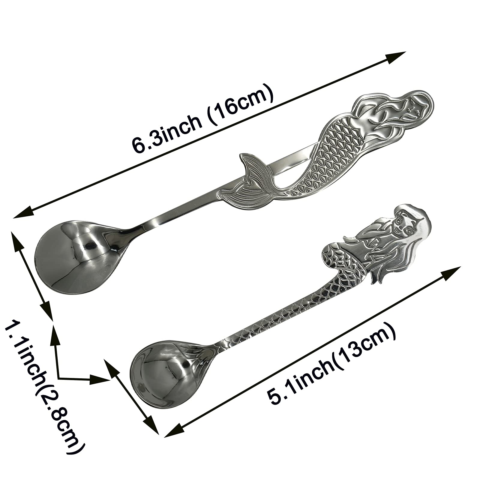 Maydahui 4PCS Mermaid Spoon 18/10(304)Stainless Steel Fish Coffee Milkshake Spoons Tableware Kitchen Tools Design for Dessert Drink Tea Ice Cream Soup
