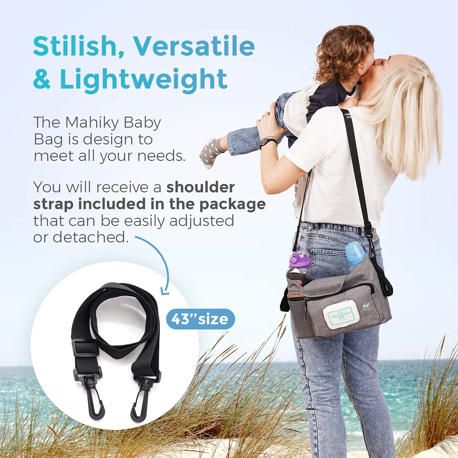 Mahiky Universal Baby Stroller Organizer Stroller Accessories Bag Stroller Storage Bag with Cup Holders Stroller Organizer Parent Console Stroller Storage Pouch with Easy Access Wipes Pocket