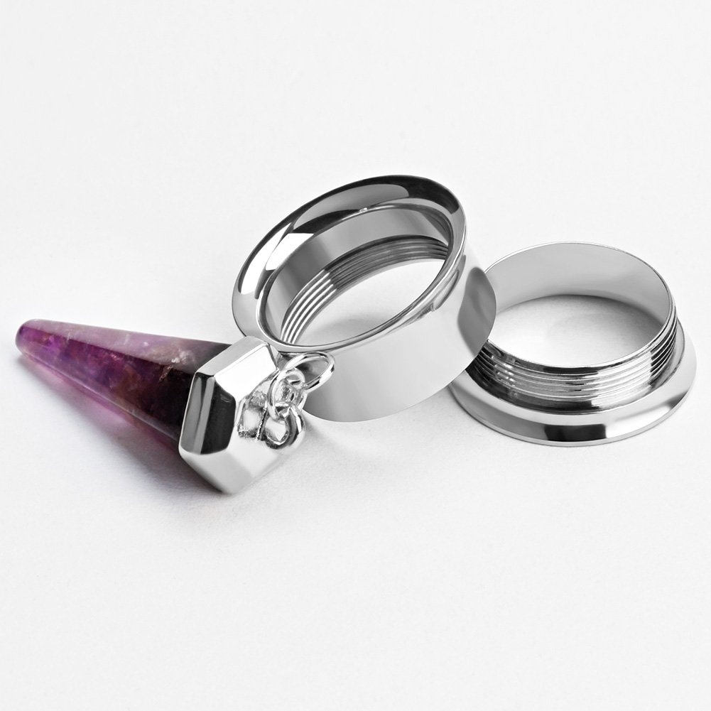 KUBOOZ(1 Pair Amethyst-stone Pendant Stainless Steel Ear Plugs Tunnels Gauges Stretcher Piercings 0g