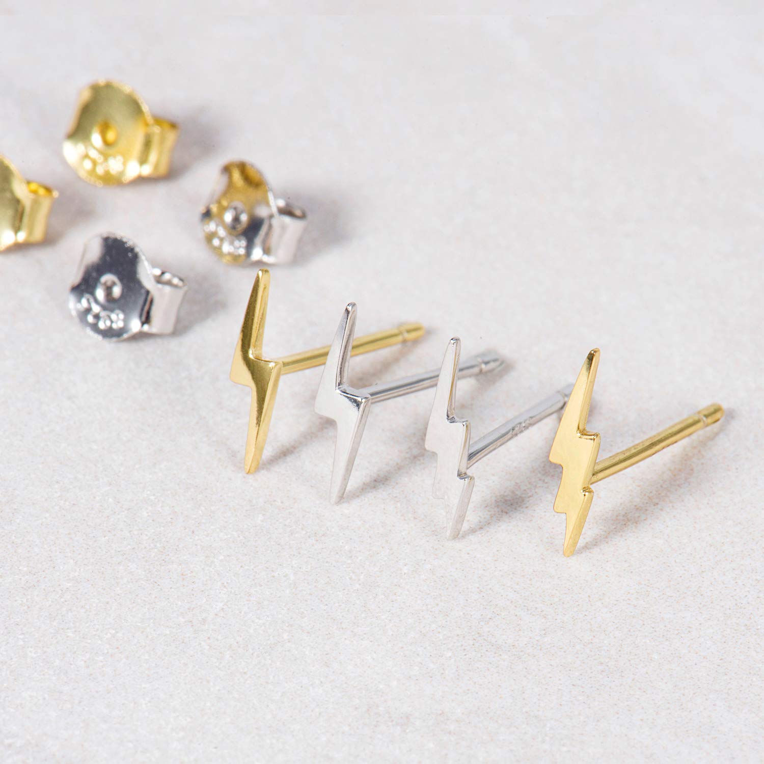 Lightning Bolt Earrings Gold in Sterling Silver 18K Plating Minimalist Small Thunder Bolt Studs Yellow Gold Plated