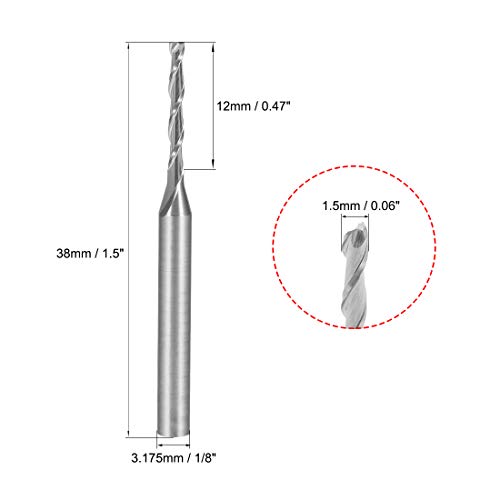 uxcell 5PCS 1/8" Shank 1.5mm x 12mm Carbide End Mill CNC Router Bits 2 Flute Milling Bit for Acrylic PVC MDF Wood