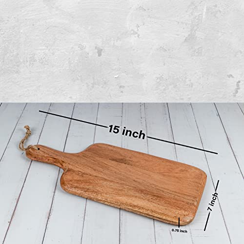 Samhita Acacia Wood Cutting Board, for Meat, Cheese, Bread, Vegetables & Fruits, with Grip Handle (15" x 7")