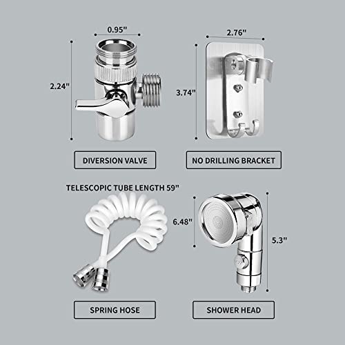 Sink Faucet Sprayer Attachment, 3 Modes Sink Sprayer Attachment for Faucet for Washing Hair, Kitchen Cleaning, Pets Bathing, Faucet Extender Set with Water Diversion Valve, Hole-Free Bracket, Silver