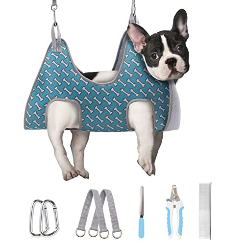 Supet Dog Grooming Hammock Harness for Cats Dogs, Relaxation Pet Restraint & Small Animal Leashes Sling Helper Nail Trimming Clipping, S( Legs Spacing:7-10.2" /) , Coral blue