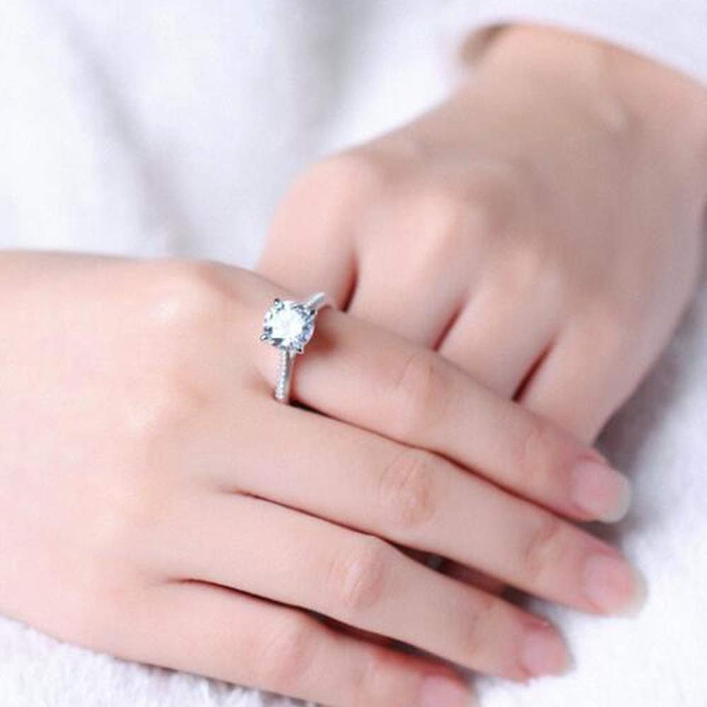 Jude Jewelers Stainless Steel 2.0 Carat Wedding Engagement Propose Statement Anniversary Halo Ring (Silver, 5.5)