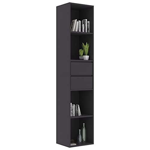 WIFESE Bookshelf Book Cabinet 14.2"x11.8"x67.3" Cubby Storage Organizer Record Player Stand Bookcase with Doors Bookshelf with Cabinet Storage Shelf for Living Room Small Cabinet Gray