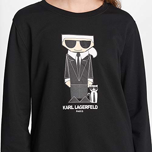Karl Lagerfeld Paris Women's Long Sleeve Graphic Crewneck Sweatshirt, Black Karl & Choupette, Small