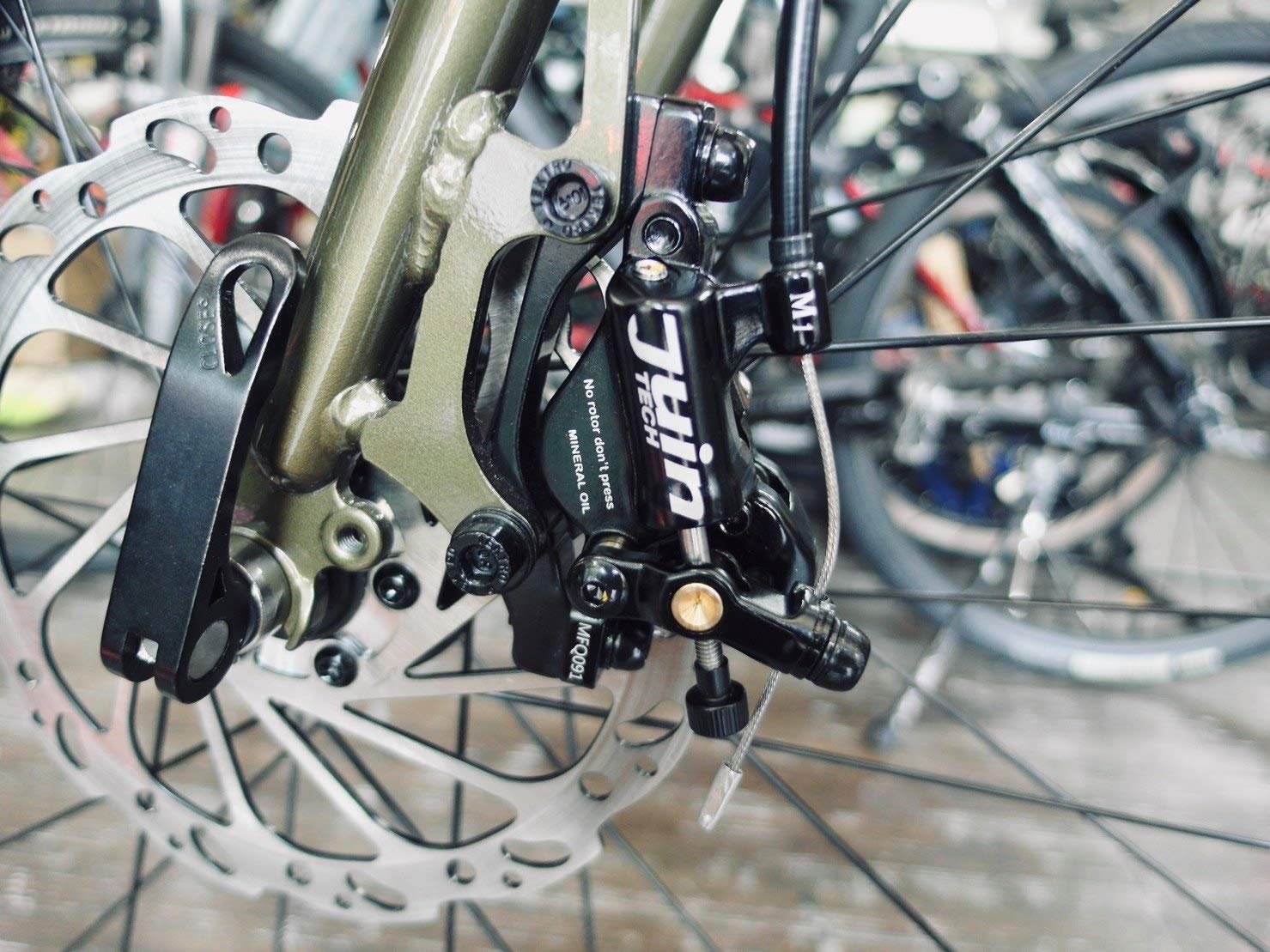 Juin Tech M1 Cable Actuated Hydraulic Bicycle Bike Disc Brake Caliper Set Extra Powerful Hybrid Brake for Road/Mountain/Cyclocross/Gravel/E-Bike/Folding Bike etc. use (Black)