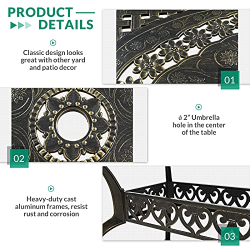 VIVIJASON 7 Pieces Cast Aluminum Outdoor Furniture Dining Set, Include 6 Chairs and a Rectangle Table with 2" Umbrella Hole, Patio Conversation Set for Lawn Garden Porch