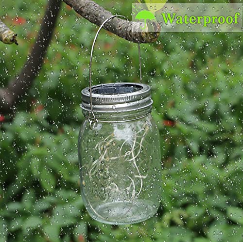 Solar Mason Jar Light Lids 10 Pack 20 LED Fairy String Light Inserts for Jars with Hangers Starry Lighting Waterproof Rust Resist for Patio Lawn Garden Wedding Lantern Decor No Jars (Warm White)