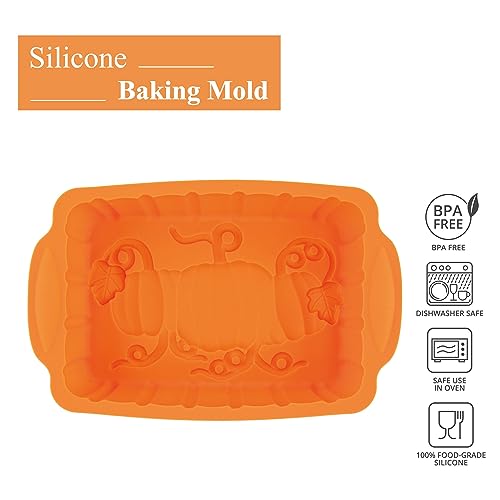 Supreme Housewares Pumpkin Loaf Pan Set of 2 Silicone Pumpkin Cake Baking Pan Tray Kitchen Baking Decoration Mold for Fall Harvest Halloween, Baking Loaf Pan