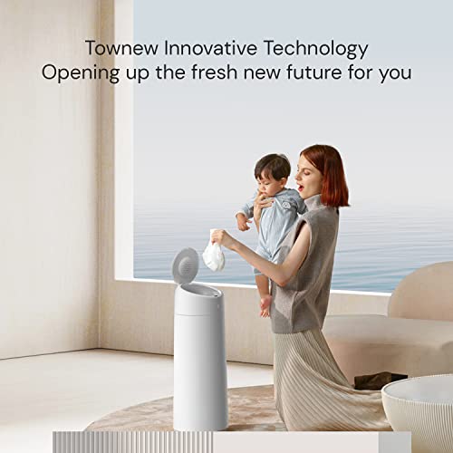 TOWNEW TT Diaper Pail, 4.4 Gallon Diaper Trash Can with Lid, Smart Garbage Can with self-Sealing and self-Changing, Automatic Trash Can for Baby Nursery, Refill Ring and Activated Carbon Bag Include