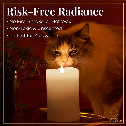 Simply Collected Flickering Flameless Candles Battery Operated with Timer, 800+ Hours Realistic 3D Moving Flame, Battery Candles, Electric LED Candle, Real Wax Pillar, Unscented | White - 3x5 Inches