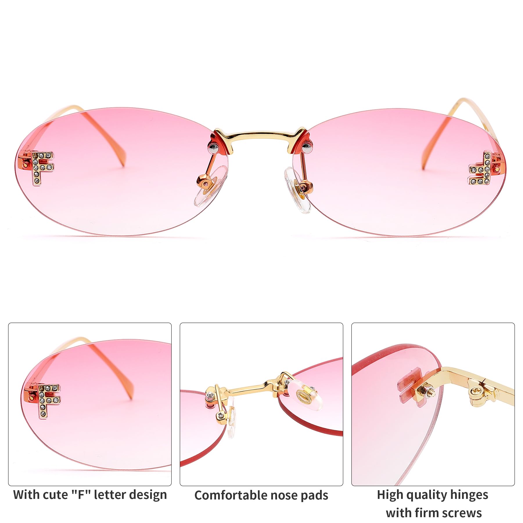 Revemo Rimless Oval Sunglasses for Women Men Vintage Narrow 90s Designer Cool Sun Glasses