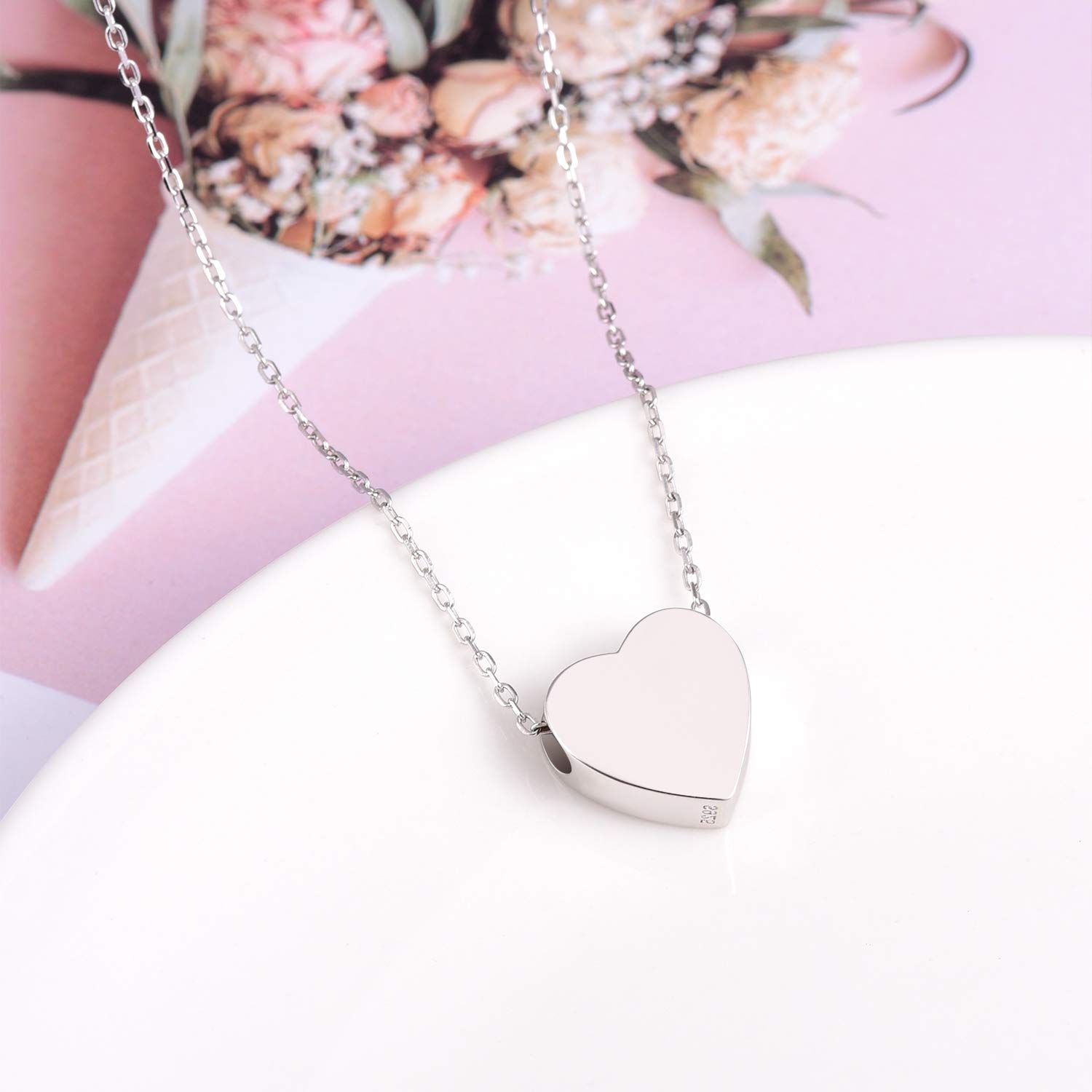 Jinlou 925 Sterling Silver Hold Loved Ones Heart Urn Necklace Pendant for Ashes Memorial Cremation Jewelry(Simple heart)