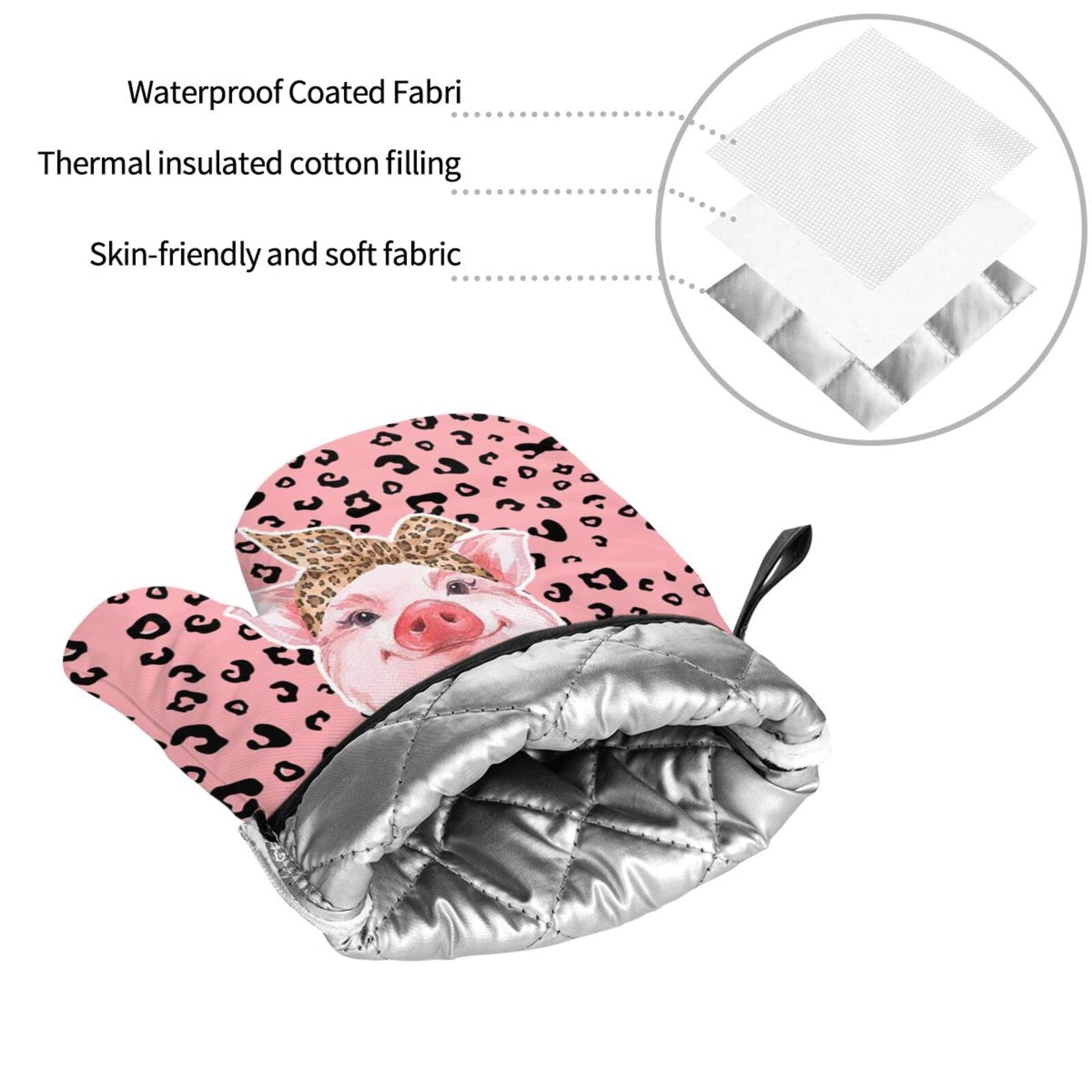 Pig Oven Mitts and Pot Holders Set of 4 Washable Heat Resistant Kitchen Gloves Waterproof Oven Gloves and Hot Pads for Cooking Grilling BBQ Baking